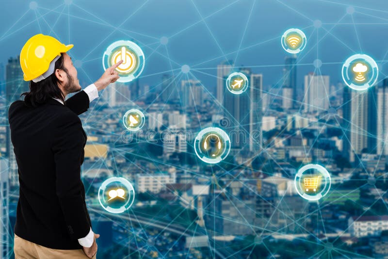 Engineer and Icon of Trade and Transportation Stock Photo - Image of ...