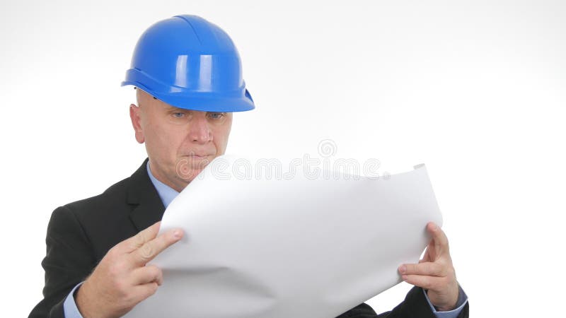 Engineer Image Reading Construction Paper Plans Stock Photo - Image of ...