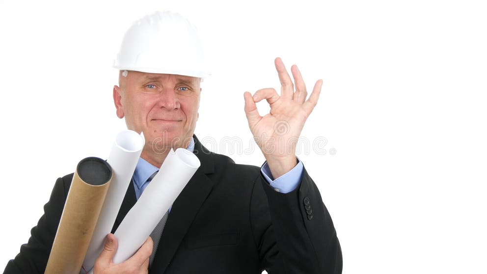 Engineer Image Smile and Make a Confident Ok Hand Gestures Stock Image ...