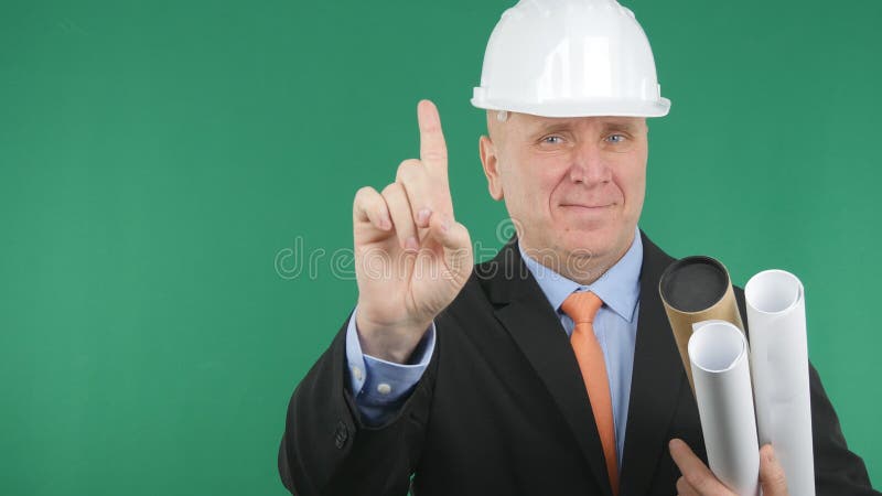 Engineer Image Smiling and Pointing with Finger Up Stock Image - Image ...