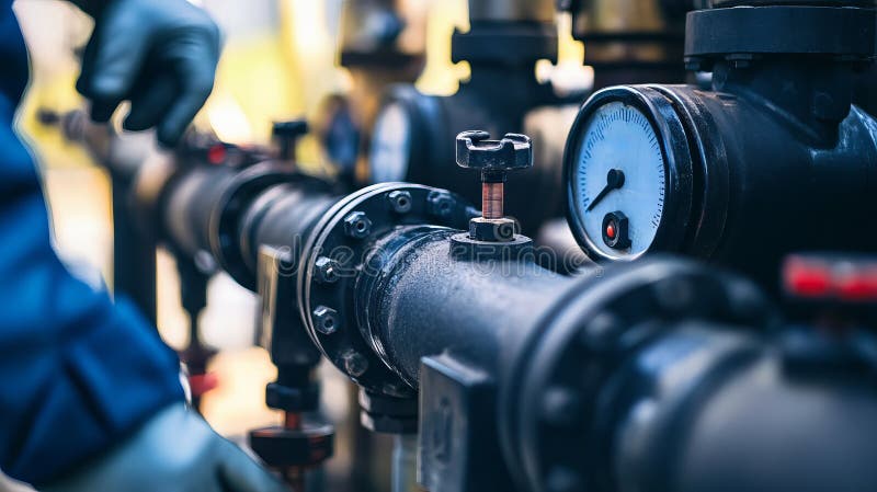 Engineer Inspecting and Calibrating Pressure Valve Equipment Stock ...