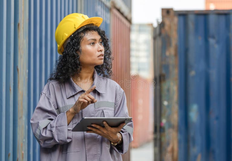 Engineer Inspecting Cargo Containers with Tablet, Foreman Worker ...