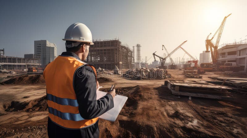 Engineer Inspecting Construction Site Stock Illustration - Illustration of project, construction ...