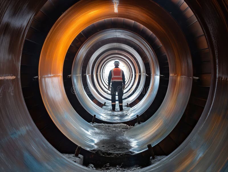 Engineer Inspecting Large Industrial Pipeline Stock Image - Image of ...