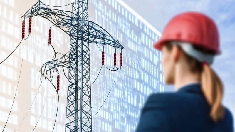 Engineer Inspecting Power Grid, Digital Data Background Stock Image ...