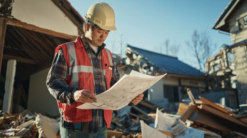 Engineer Inspecting Structural Damage on a House after an Earthquake ...
