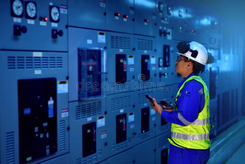 Engineer Inspection Electrical Current and Checking Status Switch Gear ...