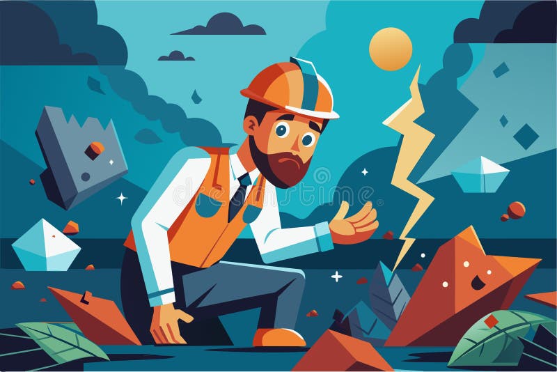 An Engineer Inspects a Faulty Illustration at a Geological Site ...