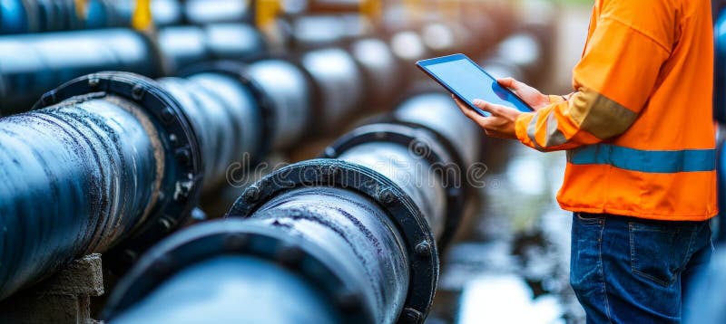 Engineer Inspects Pipelines Construction Site Monitoring and Quality ...