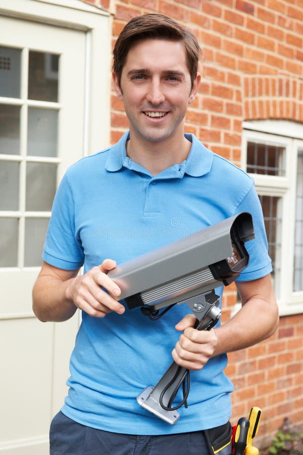 Engineer Installing Security Camera Stock Image - Image of indoors ...