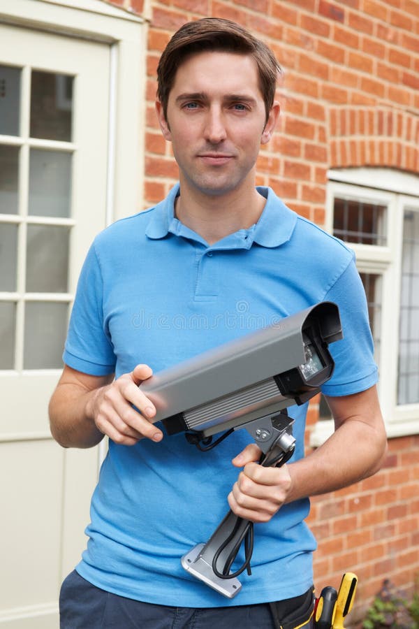 Engineer Installing Video Camera Stock Image - Image of portrait ...