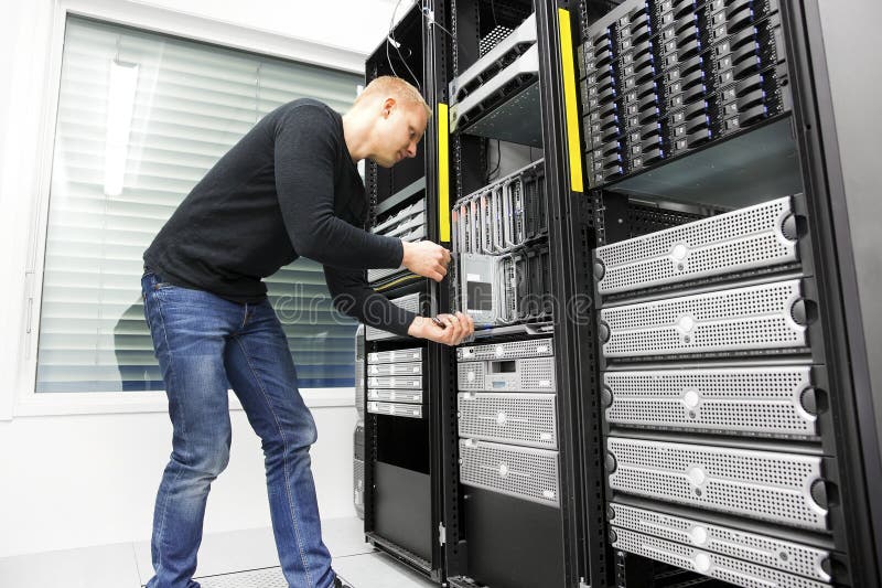 It Engineer Installs Blade Server in Datacenter Stock Image - Image of ...