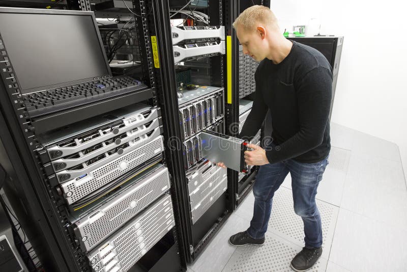 It Engineer Installs Blade Server in Datacenter Stock Photo - Image of ...