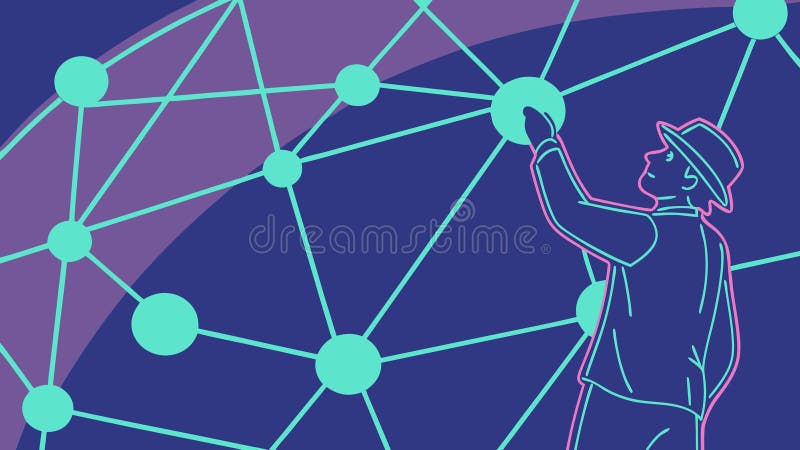 Engineer Interacting with Digital Network Abstract Tech Background ...