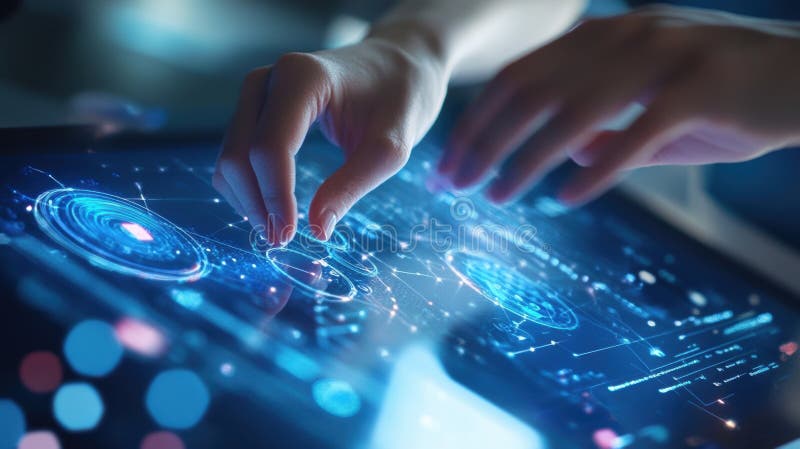 Engineer Interacting with Futuristic Digital Touchscreen Managing ...