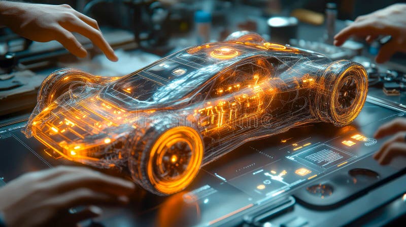 Engineer Interacting with a Holographic Car Model in a High-tech ...