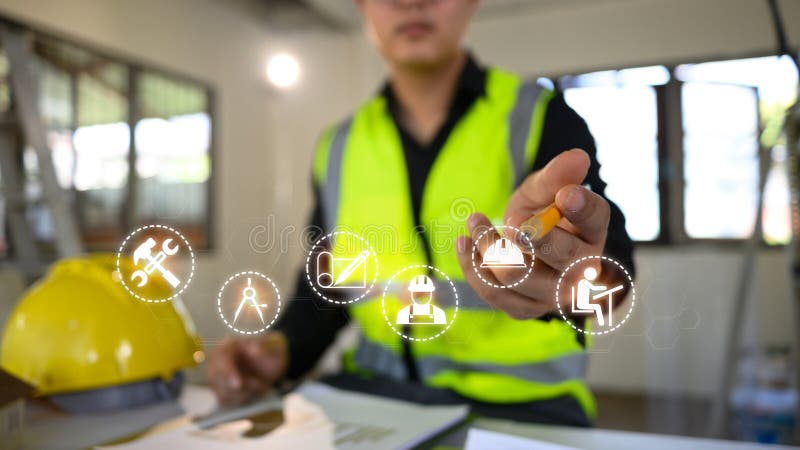 Engineer Interacting with Virtual Interface of Construction and ...