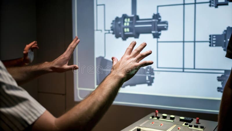 An Engineer Interacts with a Virtual Control Panel Projected in Midair ...