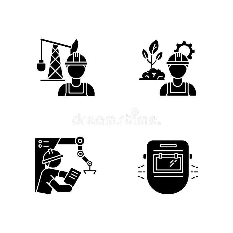 Engineer Job Black Glyph Icons Set on White Space Stock Vector ...