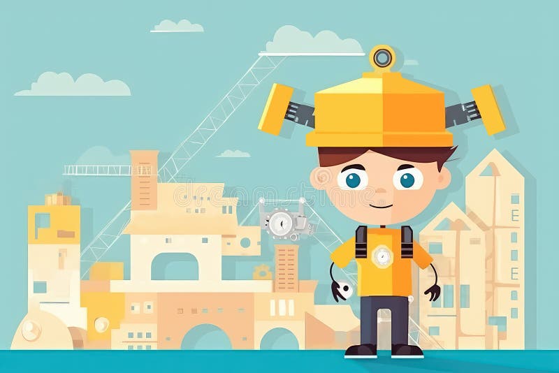 Engineer Kid Banner with Construction Building for STEM Poster Concept ...