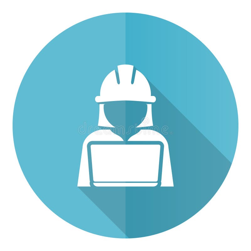 Engineer with Laptop Blue Round Flat Design Vector Icon Isolated on ...