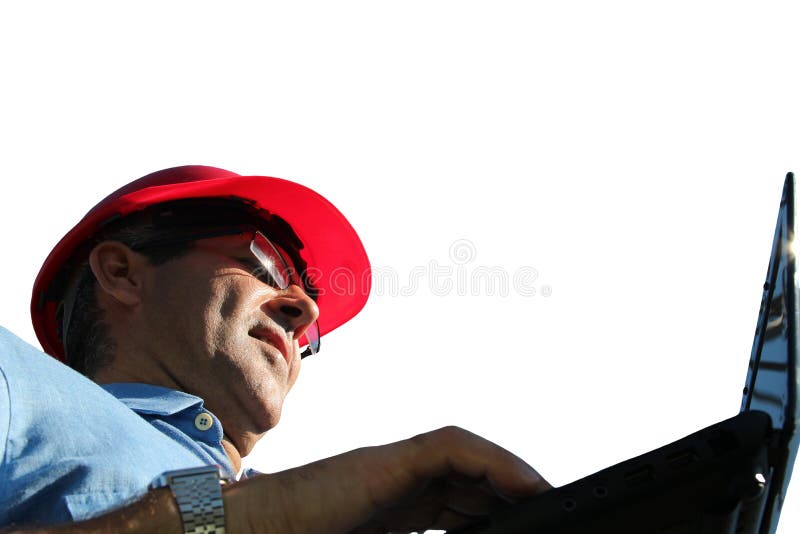 Engineer with Laptop Computer Isolated Over a White Background Stock ...