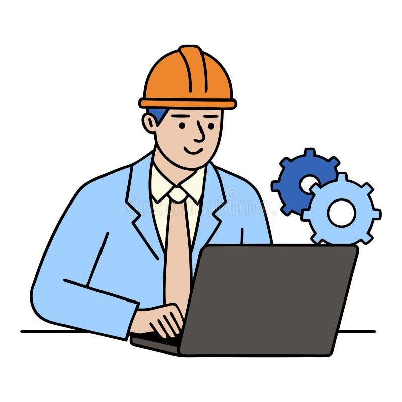 Engineer with Laptop and Mechanical Gears Stock Vector - Illustration ...