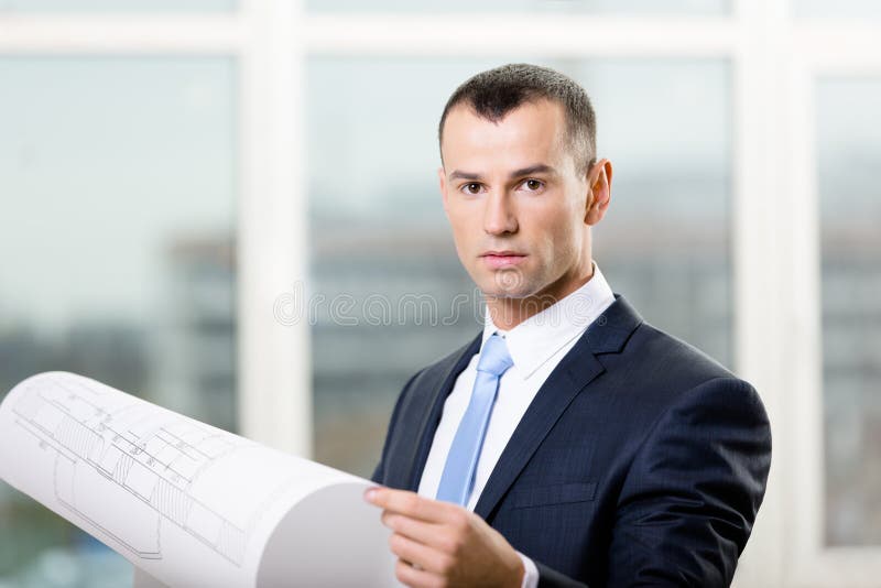Engineer with layout stock image. Image of confidence - 29402615