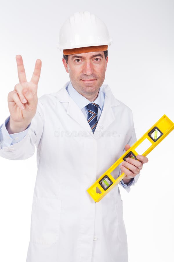 Engineer with Level and Positive Expression Stock Image - Image of ...