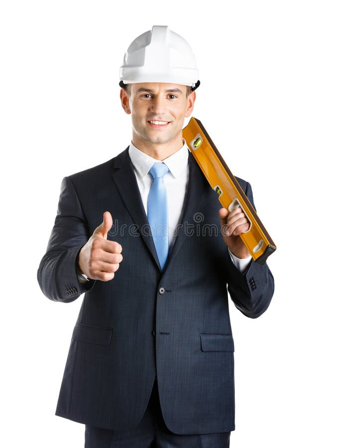 Engineer with Level Thumbs Up Stock Image - Image of color, achievement ...
