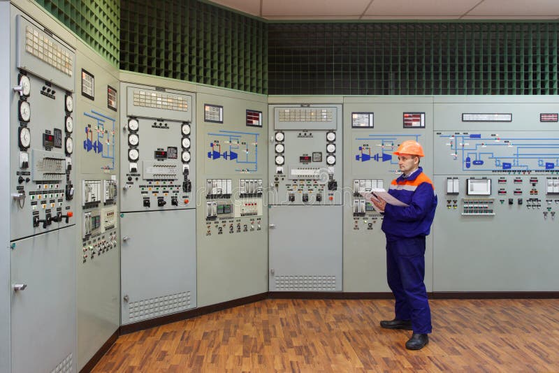 Engineer with Log on Main Control Panel Stock Image - Image of ...