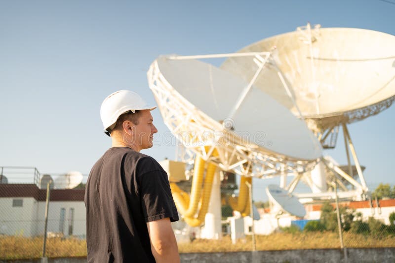 Engineer Looking Earth Based Astronomical Radio Telescope Stock Image ...