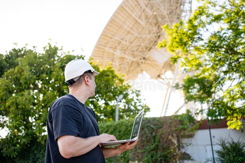Engineer Looking Earth Based Astronomical Radio Telescope Stock Image ...