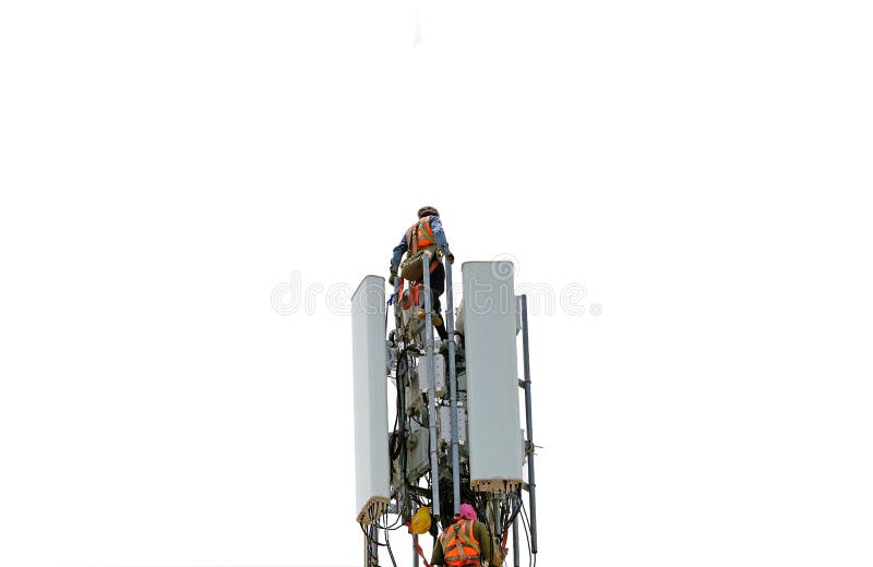 Engineer Maintenance on Telecommunication Tower Doing Ordinary ...