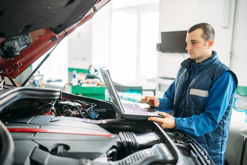 Computer Diagnostics of the Car in Auto-service Stock Image - Image of ...