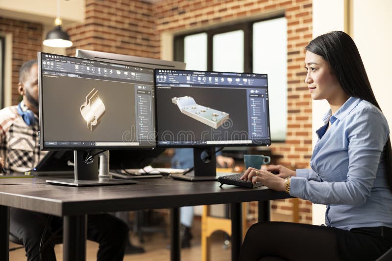 Engineer Makes Products on Cad Interface Stock Image - Image of ...