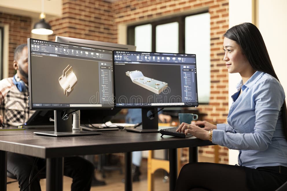 Engineer Makes Products on Cad Interface Stock Image - Image of ...