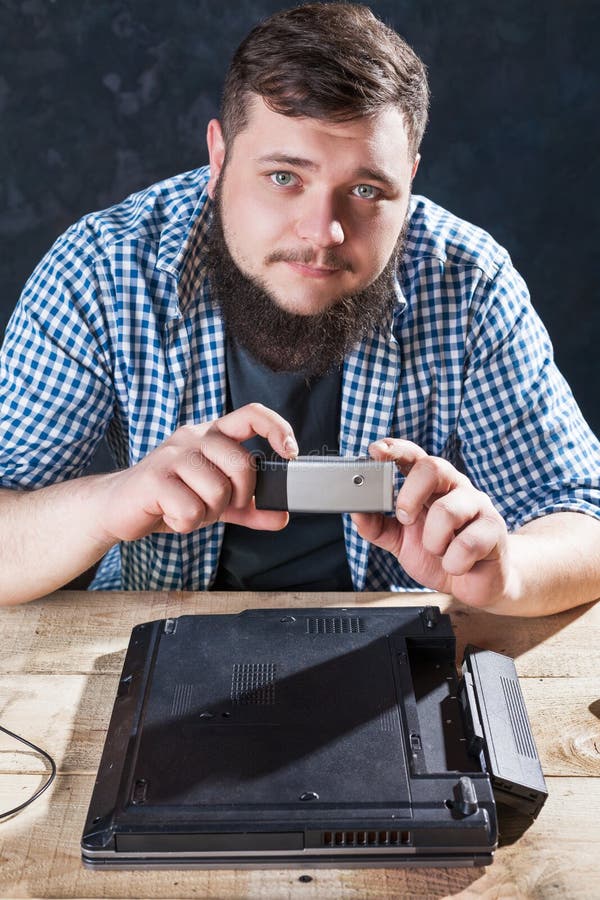 Engineer Makes Shoot of Laptop on Phone Camera Stock Photo - Image of ...