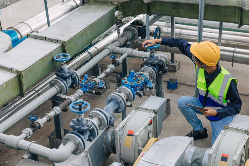 Engineer Male Work Checking Water Pipe Inspecting Valve Testing Water ...