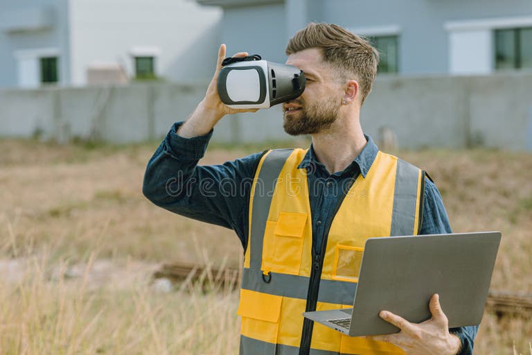 Engineer Male Worker Using VR Visual Reality Technology in Construction ...