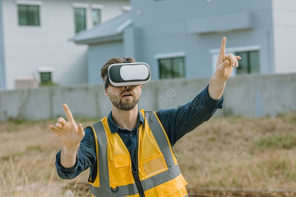 Engineer Male Worker Using VR Visual Reality Technology in Construction ...