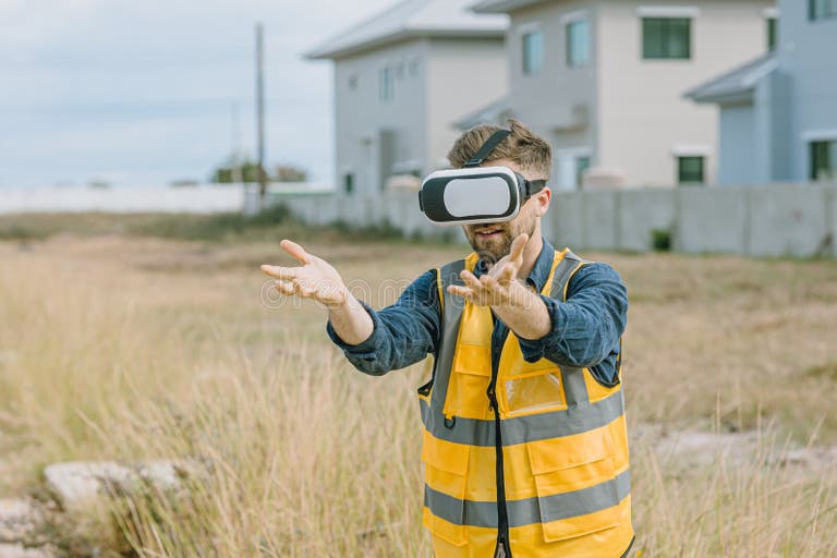 Engineer Male Worker Using VR Visual Reality Technology in Construction ...