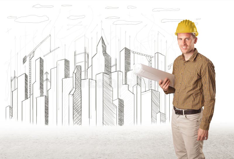 Engineer Man with Building City Stock Image - Image of city, modern ...