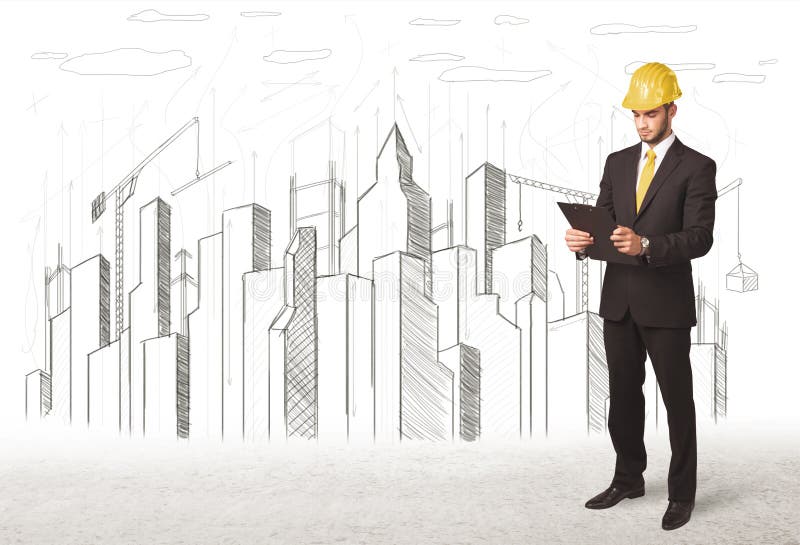 Engineer Man with Building City Stock Image - Image of architecture ...