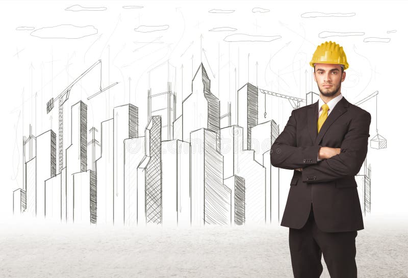 Engineer Man with Building City Stock Image - Image of corporate ...