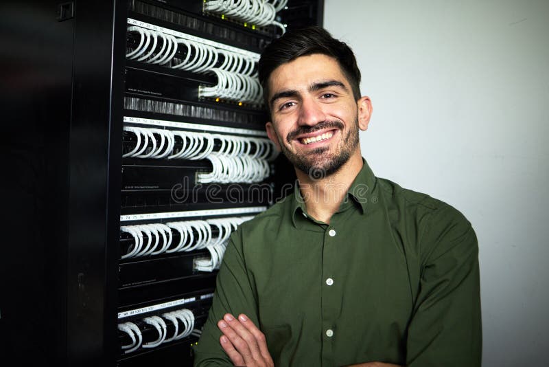 Engineer Man, Cables and Portrait in a Server Room for Network ...