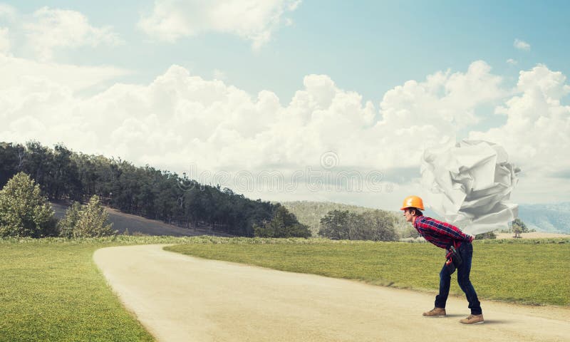 Engineer man carry load stock image. Image of build - 273030321
