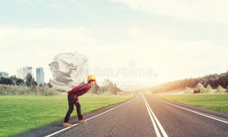 Engineer man carry load stock photo. Image of constructor - 277605268
