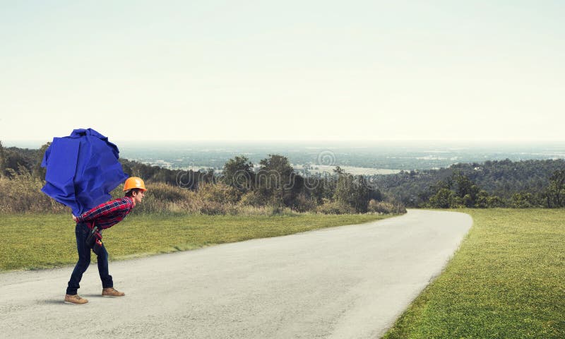 Engineer man carry load stock image. Image of construction - 281366773