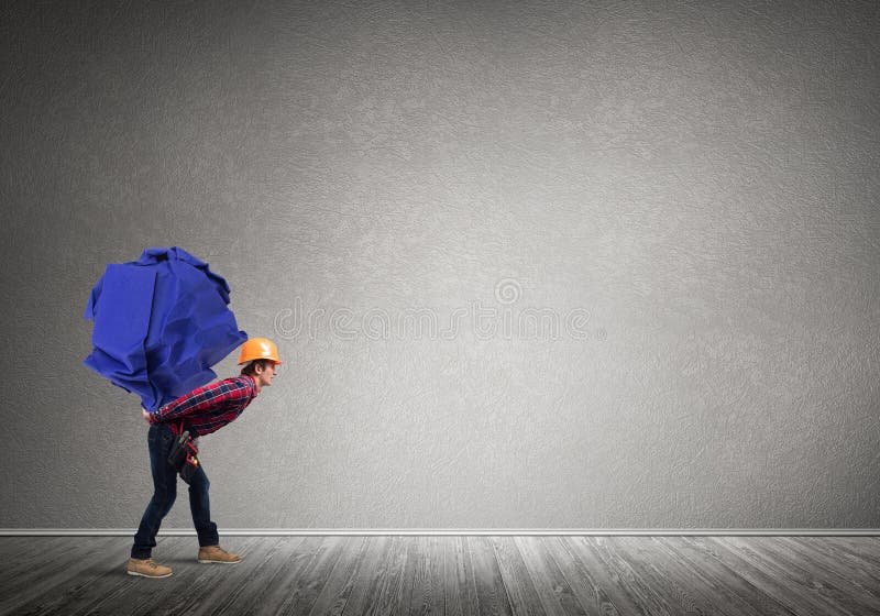 Engineer Man Carry Progress Graph Stock Photo - Image of helmet ...